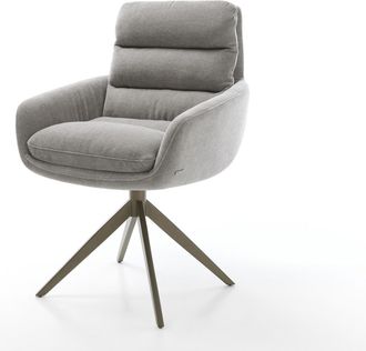 DELIFE Drehstuhl Abelia-Flex mit Armlehnen Strukturstoff Soft Grau Kreuzgestell breit Effektfinish Titan 360° drehbar Wippfunktion, Esszimmerstühle
