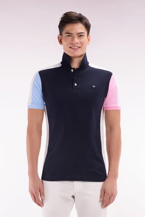 Eden Park Polo &Agrave; Manches Courtes Colorblock En Coton Bleu Marine Coupe Droite