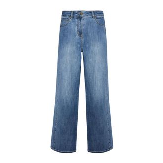 Elena Miro Femme, Jeans, Bleu, Taille: 46 FR Jeans en denim m&eacute;lang&eacute; coton d&eacute;lav&eacute; &agrave; coupe large