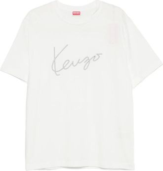 Kenzo Homme, Tops, Blanc, Taille: L Signature Embroidered T-shirt