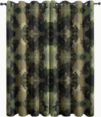 Generic Rideau Occultant Motifs de Camouflage Marron Olive Rideaux Thermiques &agrave; Fenetre Moderne D&eacute;coration Vert arm&eacute;e pour Salon Chambre Fenetre Cuisine, Ride
