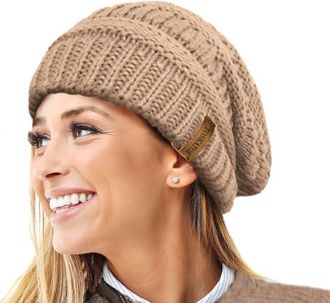 TOSKATOK Bonnet dhiver en Tricot Souple et Chaud pour Femme avec Bonnet de Ski &agrave; Doublure Thermique en Velours Supersoft