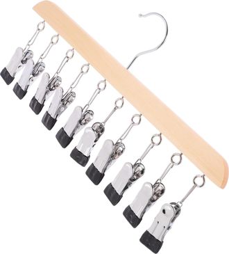 Cabilock Massiver Holz Kleiderb&uuml;gel mit 10 Clips aus Naturbelassenem Holz W&auml;schetrockner f&uuml;r Socken und Unterw&auml;sche Platzsparend f&uuml;r Kleiderschrank und Hutaufb