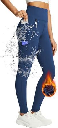 Baleaf Legging doubl&eacute; en Polaire pour Femme - Imperm&eacute;able - Taille Haute - Legging Thermique - Pantalon de Cyclisme - Pantalon de Course avec Poches zipp&eacute;es,