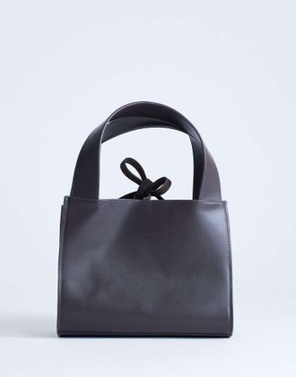 Topshop Sandy - Sac &agrave; main en daim et cuir v&eacute;ritables &agrave; liens - Chocolat-Brown