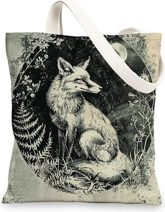 Generic Artistic Fox Sacs fourre-tout en toile, motif animaux sauvages vintage, sacs dépicerie réutilisables, respectueux de lenvironnement, lavables en toile