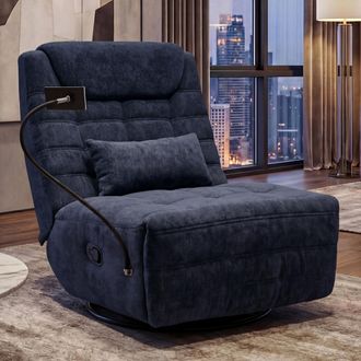 Mendler Relaxsessel HWC-P92, TV-Sessel Fernsehsessel, drehbar Kippfunktion Handyhalterung, Stoff Chenille (260g/m&sup2;) - blau