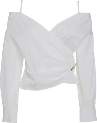 Simona Corsellini Femme, Blouses et Chemises, Blanc, Taille: 34 FR Chemisier Crois&eacute; en Popeline de Coton