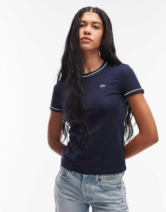 Lacoste T-shirt ajust&eacute; &agrave; liser&eacute;s - Bleu marine