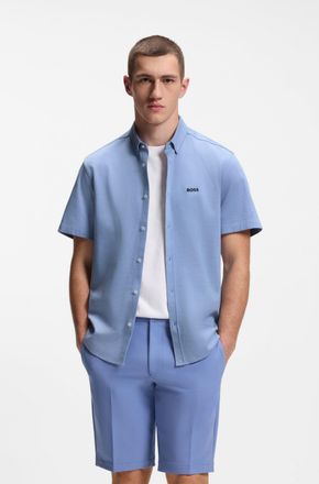 Boss Green by Hugo Boss Kurzarmhemd BOSS GREEN Motion S, Herren, Gr. M, N-Gr, blau (light, pastel blau459), Jersey, Obermaterial: 100% Baumwolle, gestreift, regular fit norma
