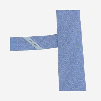 Ferragamo Mens Silk Tie With Pattern Sky Blue Ties & Bow