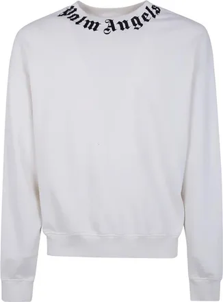 Palm Angels Homme, Sweatshirts et sweats &agrave; capuche, Blanc, Taille: S Neck Logo Regular Crew