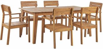 Beliani Gartenm&ouml;bel Set Akazienholz Hellbraun Gartentisch und 6 St&uuml;hle mit Armlehnen Rustikaler Stil Outdoor St&uuml;hle f&uuml;r Garten Terrasse