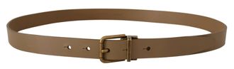 Dolce & Gabbana Mens Brown Solid Leather Brass Buckle Classic Belt