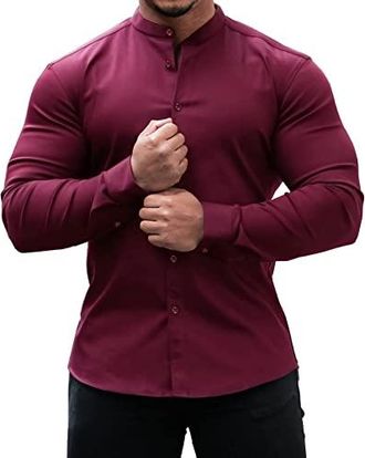 Generic Chemise en coton et lin pour homme, coupe d&eacute;contract&eacute;e, col rond, manches longues, couleur unie, coupe musculaire, cardigan l&eacute;ger &agrave; s&eacute;chage rapide pou