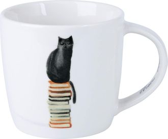 Maxwell & Williams DX1215 Kaffee-Tasse 400 ml - Serie Feline Friends - Porzellan wei&szlig;, Katze & B&uuml;cher, in Geschenkbox
