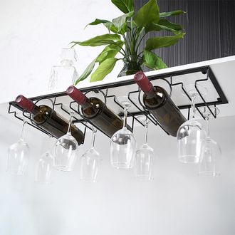 Generic Weinglashalter, H&auml;ngendes Weinregal, Hohe Tragf&auml;higkeit, Einfache Montage, Platzsparend, Geeignet f&uuml;r Unter Schr&auml;nken/Arbeitsplatten(Black,Large)