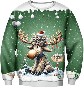 Generic MEIbax Pull De No&euml;l Homme No&euml;l Imprim&eacute; Sweat D&eacute;contract&eacute; Manches Longues Christmas Sweatshirts Col Rond Grande Taille Rigolo Lumineux Pullover Chaud C