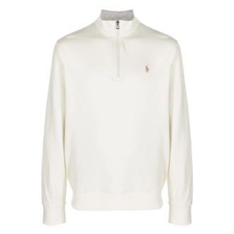 Polo Ralph Lauren Baumwoll-Halb-Zip-Strickware mit Logo-Stickerei - - Sweatshirts & Hoodies - Herren - Wei&szlig; - XL