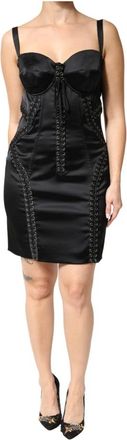 Dolce & Gabbana Femme, Robes, Noir, Taille: 42 FR Mini-robe en satin avec lacets et oeillets