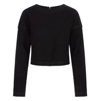 Max Mara Femme, Pulls, Noir, Taille: 42 FR Pull Crop Noir avec D&eacute;tails Zig-Zag