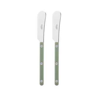 Sabre Paris 2er Set Buttermesser 14 cm - Bistrot - Ideal F&uuml;r Butter, Aufstrich - Edelstahl & Nylon - Sp&uuml;lmaschinenfest - Spargelgr&uuml;n