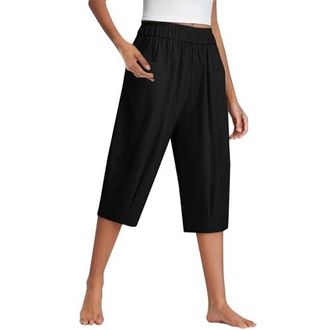Generic Pantalon court en coton et lin pour femme en &eacute;t&eacute; ample grande taille en lin taille &eacute;lastique petits pieds sarouel polyvalent d&eacute;contract&eacute; pantalon cour