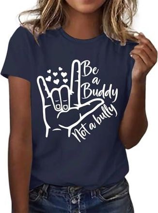 Generic Tshirt Femme T-shirt Col V Blouse Ample Casual Mode Manches Courtes Col Rond, Marine, XXL