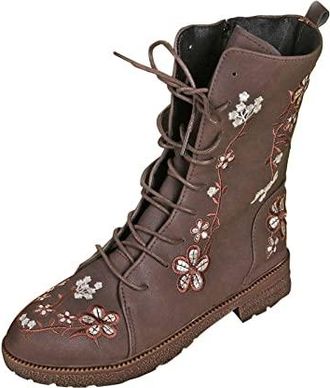 Generic Bottes à orteils pour femme, bottes de cowboy brodées tendance, bottes vintage pour femme, bottines de style bohème, bottines à enfiler mi-hautes, bot