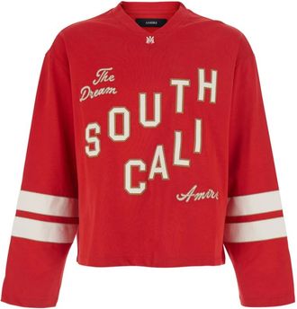 Amiri Homme, Tops, Rouge, Taille: M T-Shirt &agrave; Manches Longues Imprim&eacute; Maxi &agrave; Col en V