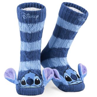 Disney Kuschelsocken Damen Teenager mit 3D-Ohren Gr&ouml;&szlig;e 35-41, Flauschig Rutschfest ABS Stoppersocken, Geschenke f&uuml;r Frauen (Blau Sttch)