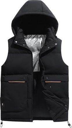 Feoya Gilet Matelass&eacute; pour Homme Outdoor Veste sans Manches Doudoune Matelass&eacute; L&eacute;g&egrave;re Gilet Hiver avec Capuche Amovible Zip Up Veste Noir M