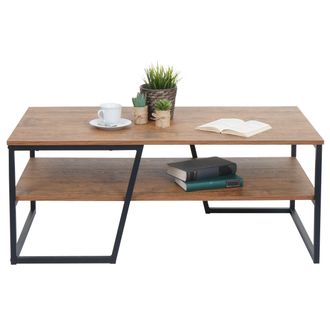 Mendler Couchtisch HWC-A27, Wohnzimmertisch Beistelltisch Sofatisch, Ablage Metall 3D-Struktur 46x110x60cm, Wildeiche-Optik