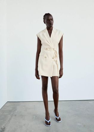 Mango Robe crois&eacute;e &agrave; double boutonnage et ceinture &eacute;cru - Femme - XXS - MANGO