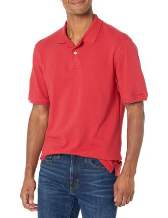 Amazon Essentials Herren Polohemd aus Baumwollpiqu&eacute; in normaler Passform (erh&auml;ltlich in &Uuml;bergr&ouml;&szlig;en), Rot, XXL