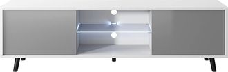 Selsey Lefyr - TV-Lowboard mit LED-Beleuchtung 140 cm (Wei&szlig; Matt/Grau Hochglanz)