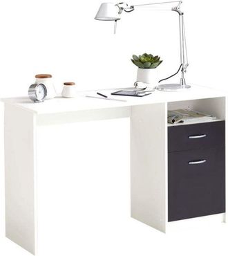 FMD Bureau jackson - D&eacute;cor blanc P/noir - L123 x H76,5 x P50 cm - Fabriqu&eacute; en Allemagne