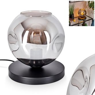 HOFSTEIN Tischleuchte Ripoll, Tischlampe aus Metall/Glas in Schwarz/Rauchfarben, Leuchte im Industrial/Retro/Vintage-Design mit Schirm aus Glas (&Oslash; 20 cm) u. An