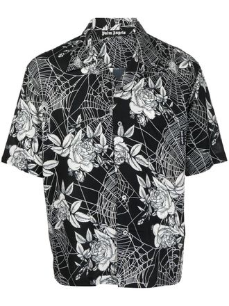 Palm Angels chemise fleurie &agrave; manches courtes - Noir