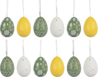 Decoris Ostereier zum Aufhängen 4x6cm gesprenkelt 12er Set - Plastikeier mit Aufhänger - Kunststoff Deko Eier für Ostern Frühling - Kunststoffeier Osterdeko H