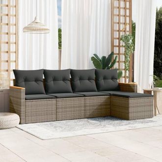 vidaXL 5-tlg. Garten-Sofagarnitur mit Kissen Grau Poly Rattan - Vidaxl
