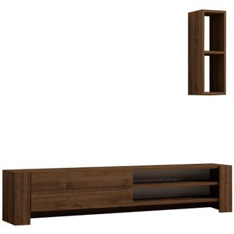 Habitat et Jardin Meuble TV avec &eacute;tag&egrave;re murale en bois Naz - 160 x 26 x 33 cm - Marron