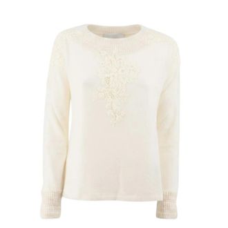 Ermanno Scervino Rundhals-Pullover mit Spitzeneinsatz - - Knitwear - Damen - Wei&szlig; - M
