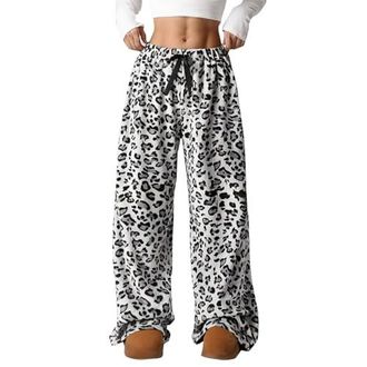 Generic Pantalon baggy pour femme avec motif l&eacute;opard - Jambes droites - Jambes droites - Taille &eacute;lastique - Pantalon de surv&ecirc;tement - Jambes larges - Pantalon