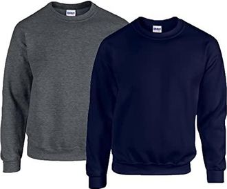 Gildan Sweat-shirt en polaire &agrave; col rond pour homme, style G18000/1x Dark Heather + 1 x bleu marine + 1 x bloc-notes HL Kauf M