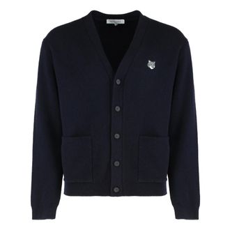 Maison Kitsun&eacute; Strickjacke mit Fuchskopf-Knopf - - Knitwear - Herren - Blau - M