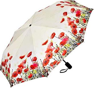 Von Lilienfeld Parapluie de Poche Ouverture Automatique Résistant au Vent Pliant Mini Légèrement Stable Floral Coquelicots
