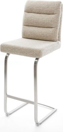 DELIFE Barstuhl Pela-Flex Webstoff Soft Beige Freischwinger Flach Edelstahl Silberfarben, Barst&uuml;hle