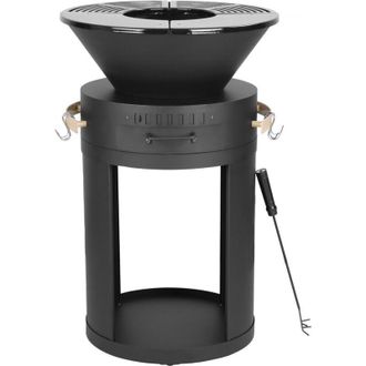 Habitat et Jardin Barbecue plancha brasero a charbon et bois Cesar - 49 x 49 x 92 cm - Noir