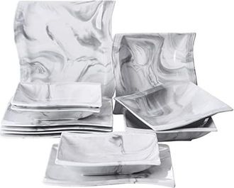 Malacasa S&eacute;rie FLORA, 12 Pcs Service de Table Porcelaine Marbre,Services Complets &agrave; Dinner, 6 Pcs * [Assiette Plat][Assiette Creuse], Vaisselles Gris Pour Dinn